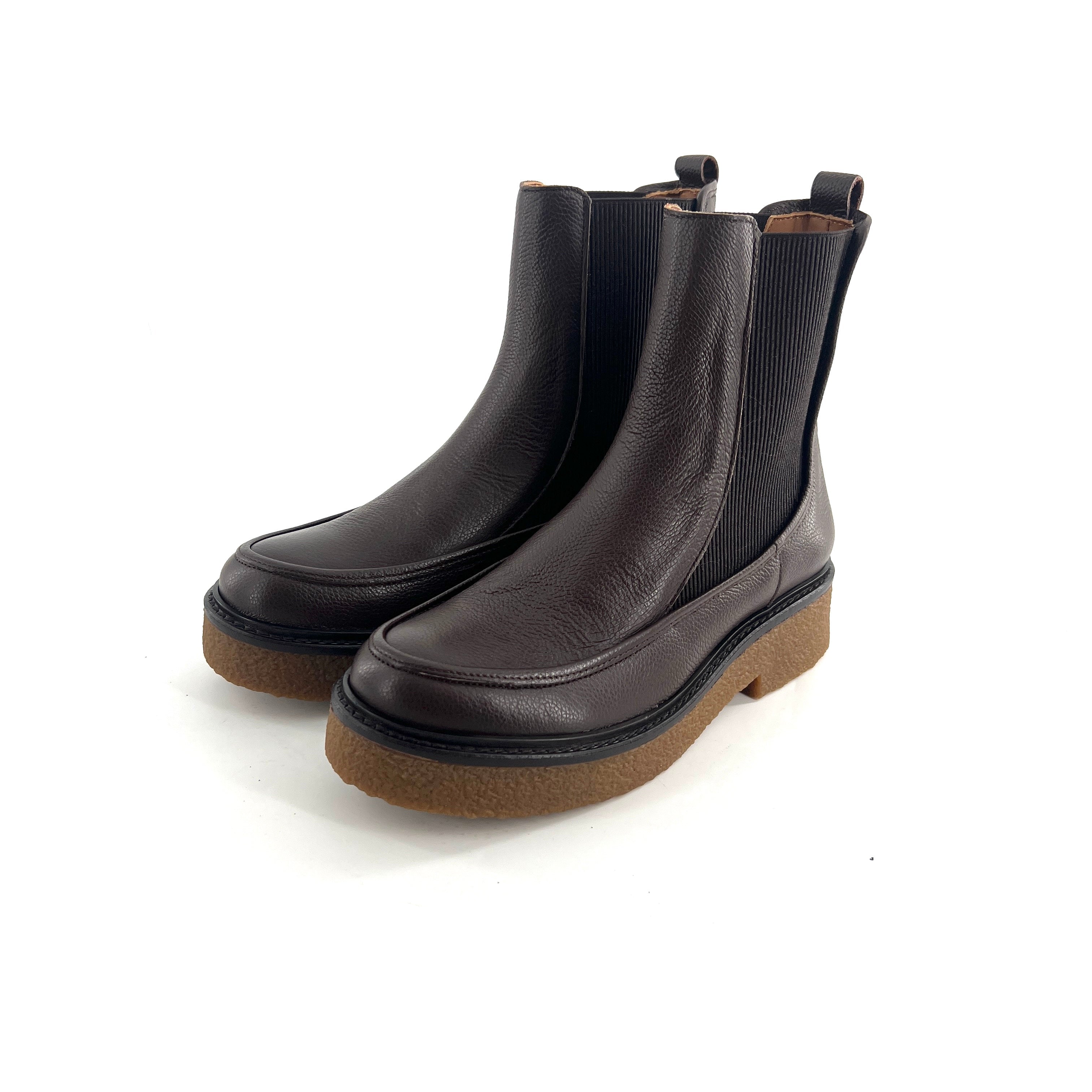 Chelsea Boots CASSIE en Cuir Grainé Marron – IDK-Lé